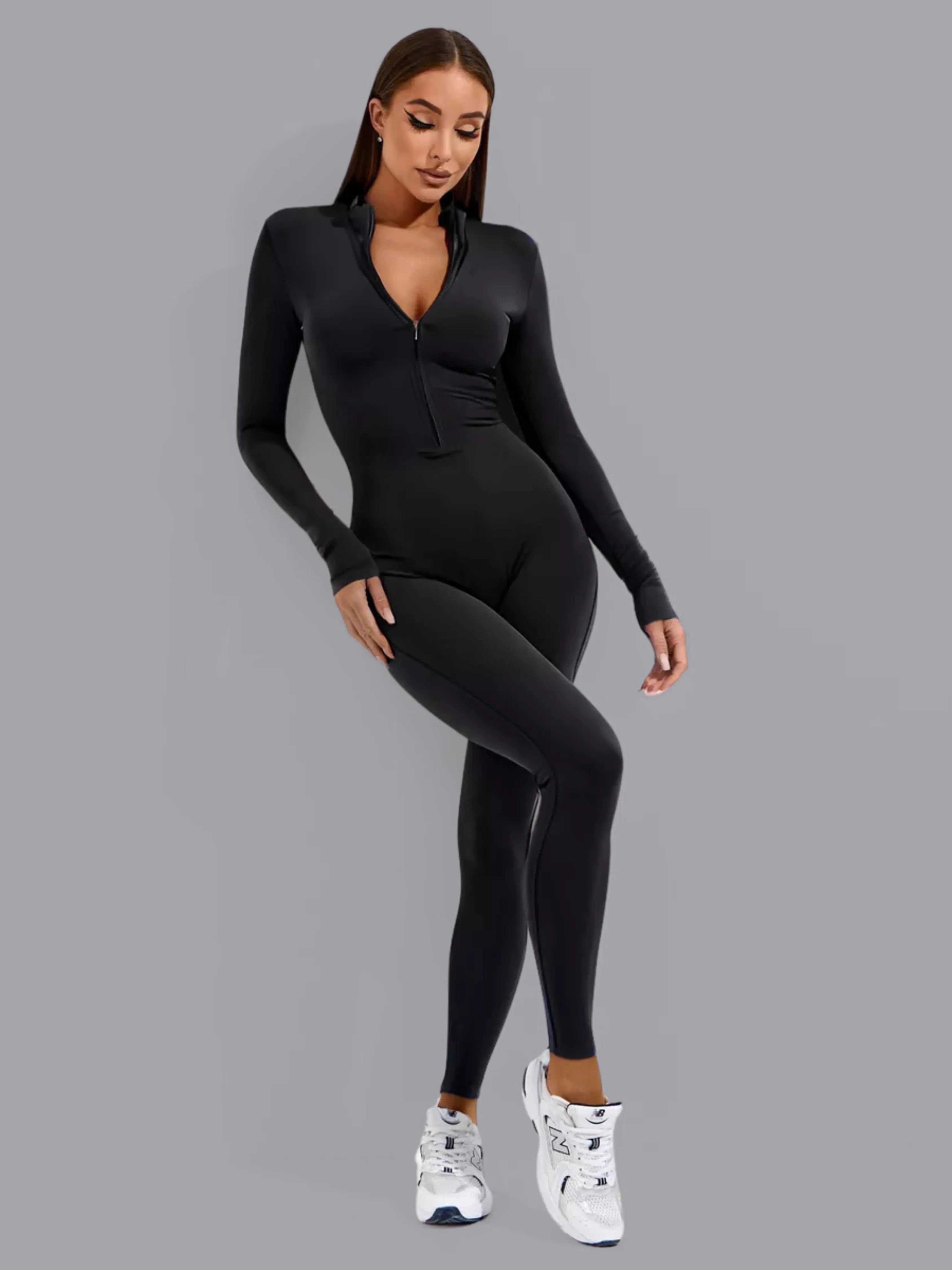 Macacão Fitness Feminino Manga Longa com Zíper e Efeito Push-Up - Shap